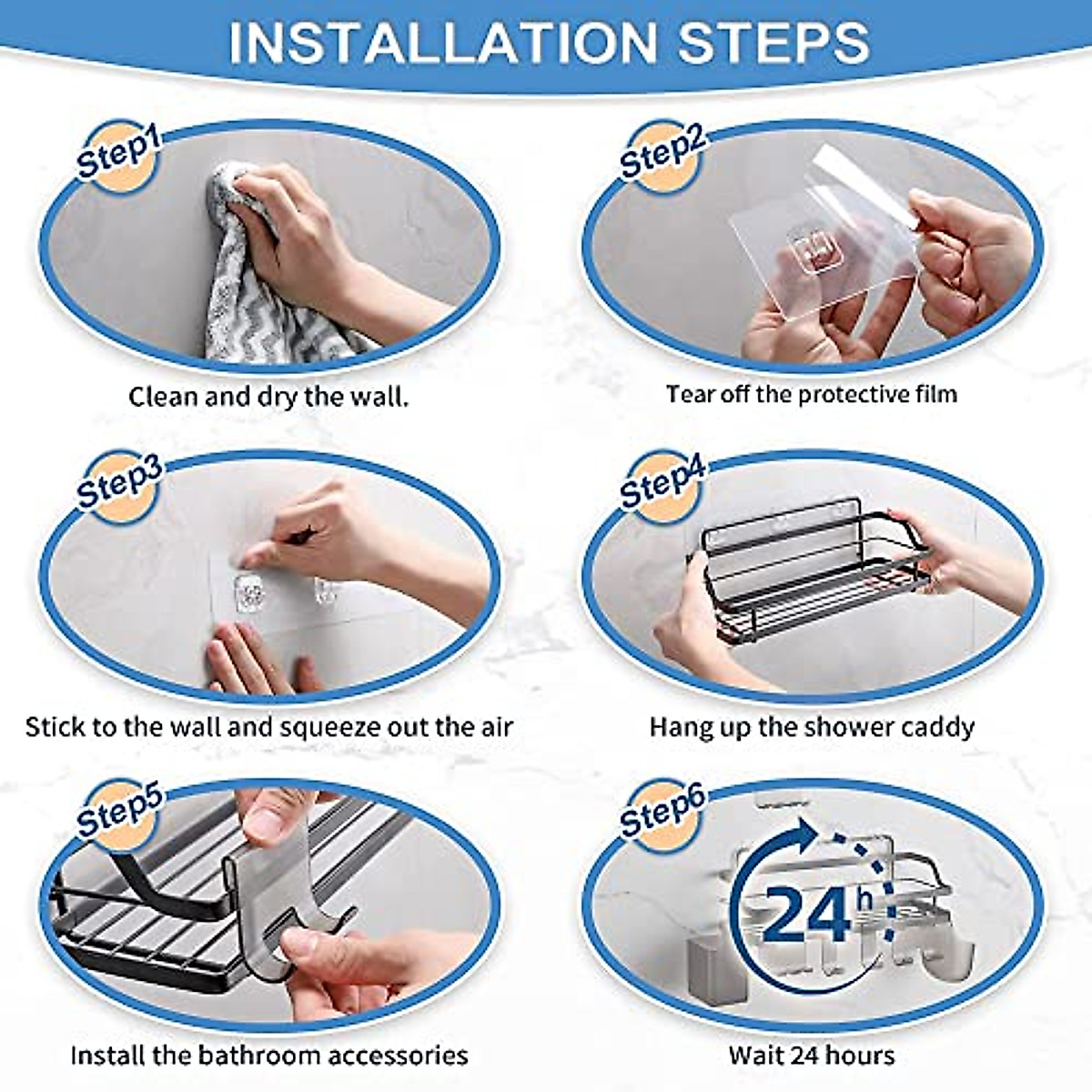 UDTAVZ Shower Caddy 2 Pack, No Drilling Shower Organizer, Shower Baskets for inside Shower, Adhesive Shower Shelves with 10 Hooks for Shampoo Soap Towel, Matte Black