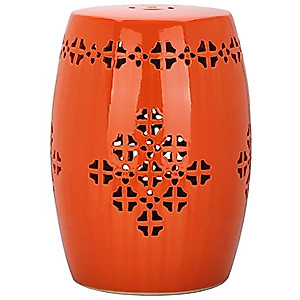 SAFAVIEH Home Collection Quatrefoil Orange Ceramic Decorative Indoor/ Outdoor Garden Stool (Fully Assembled)