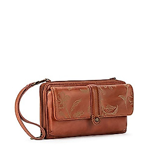 The Sak Sequoia Leather Smartphone Flap Crossbody, Chestnut Floral Etch