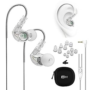 MEE audio M6 Sport Wired Earbuds, Noise Isolating In Ear Headphones, Sweatproof Earphones for Running/Gym/Workouts with Dynamic Enhanced Bass Sound, Memory Wire Earhooks, 3.5mm Jack Plug (Clear)