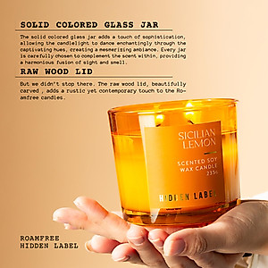 Hidden Label Sicilian Lemon Scented Candle, 100% Cotton Lead-Free Wick,Sustainable Wood Lids,Candles for Home Scented,8.3 Oz