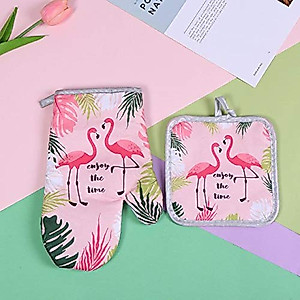 Sohapy Oven Mitt & Potholders Set Kitchen Heat Resistant and Machine Washable for Cooking Baking Grilling and BBQ Decorative (Pink)