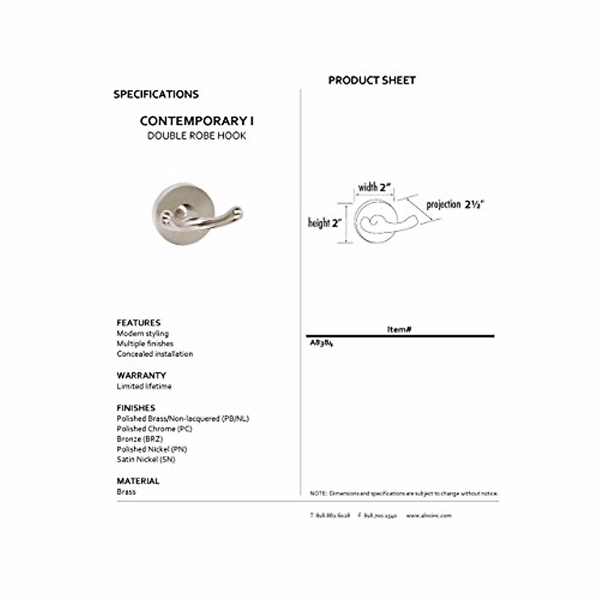 Alno A8384-PC Contemporary I Modern Robe Hooks, Polished Chrome