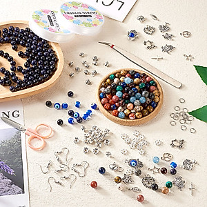 Beadthoven 412pcs Crystal Beads for Jewelry Making Kit, 8mm Round Natural Stone Beads, Evil Eye Beads for Bracelet Making for Adults, Healing Gemstone Beads for DIY Jewelry Necklace Earrings Accessory