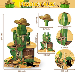 LXlucktim Western Cowboy Party Decorations Cupcake Stand, 3 Tier Cardboard Cowboy Cupcake Holders with 12pcs Cupcake Toppers and 12 Cupcakes Wrappers for Kids Wild Vest Birthday Party Supplies