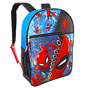 Marvel Spiderman Backpack With Lunch Box ~ 5 Pc Back to School Bundle With 16" Spiderman School Bag For Boys, Girls, Kids, Lunch Bag, Water Bottle, And More