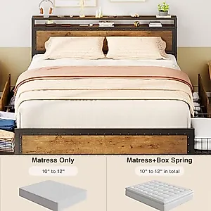 Gizoon Queen Bed Frame with Storage Headboard, 15 Iron Slats, Solid and Stable, Large Underbed Storage, No Box Spring Needed, Easy Assembly