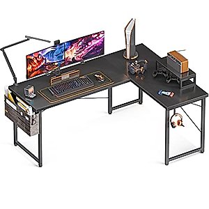 ODK L Shaped Desk, 59" Computer Corner Desk, Gaming Desk, Home Office Writing Desk with Monitor Shelf, Space-Saving Workstation Desk, Modern Simple Wooden Desk, Easy to Assemble, Black