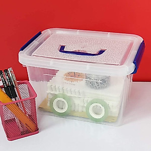 Farmoon 6 Quart Clear Storage Bin, Small Plastic Stackable Box/Cotainer with Lid and Blue Handle, 4 Packs