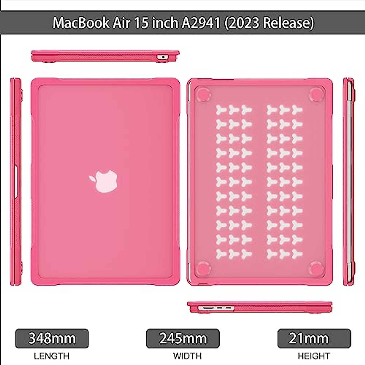 CAMPLALA Shockproof Case for M3 M2 MacBook Air 15 Inch Model A3114 A2941, Shockproof Hard Shell Case Stand & Keyboard Cover & Screen Protector & OTG Adapter & Webcam Cover, Rose