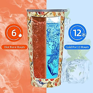 20oz Tumbler Watercolor Cute Birds Double Wall Vacuum Insulated Coffee Mug with Lid and Metal Straw Brush Reusable Stainless Steel Water Bottle Travel Cup Gifts for Car Ice Drinks Hot Beverage