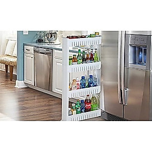 Slim Slide Out Pantry Storage Rack Mobile Shelving Unit Organizer 4 Large Baskets