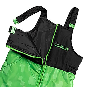 Minecraft Creeper Little Boys Zip Up Puffer Jacket and Snow Bib Ski Pants Green 7-8