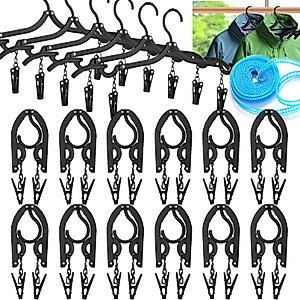ddseexhe 12 PCS Travel Hangers,Portable Folding Clothes Hanger,Travel Accessories Foldable Travel Hangers with Clips,Foldable Clothes Drying Rack for Travel,Black Plastic Non Slip Clothing Hangers
