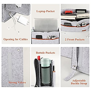 Surblue Bedside Caddy Felt Bed Storage Organizer Hanging Bag with Tissue Box and Water Bottle Pocket for Mattress Sofa Bunk Bed Bed Rails Lightgray