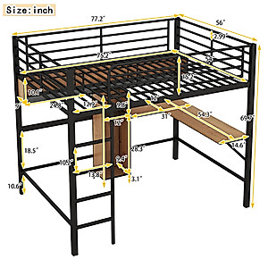 Oudiec Full Size Loft Bed with Wood L -Shaped Desk,Multifunctional Metal Bedframe w/Ladder & Shelves & Safety Rail for Dorm,Bedroom,No Noise,No Box Spring Needed,Black