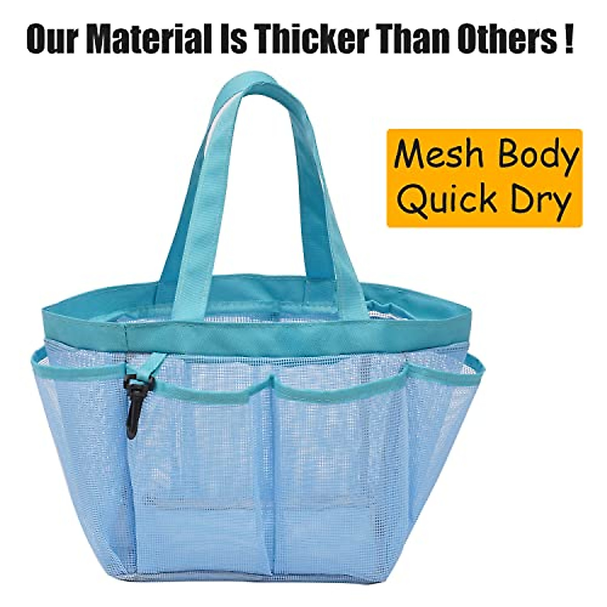 Darunyar Mesh Shower Caddy Tote for College Dorm Room Essentials, Hanging Large Portable Shower Tote Bag Toiletry Organizer with Key Hook for Bathroom Accessories(blue)