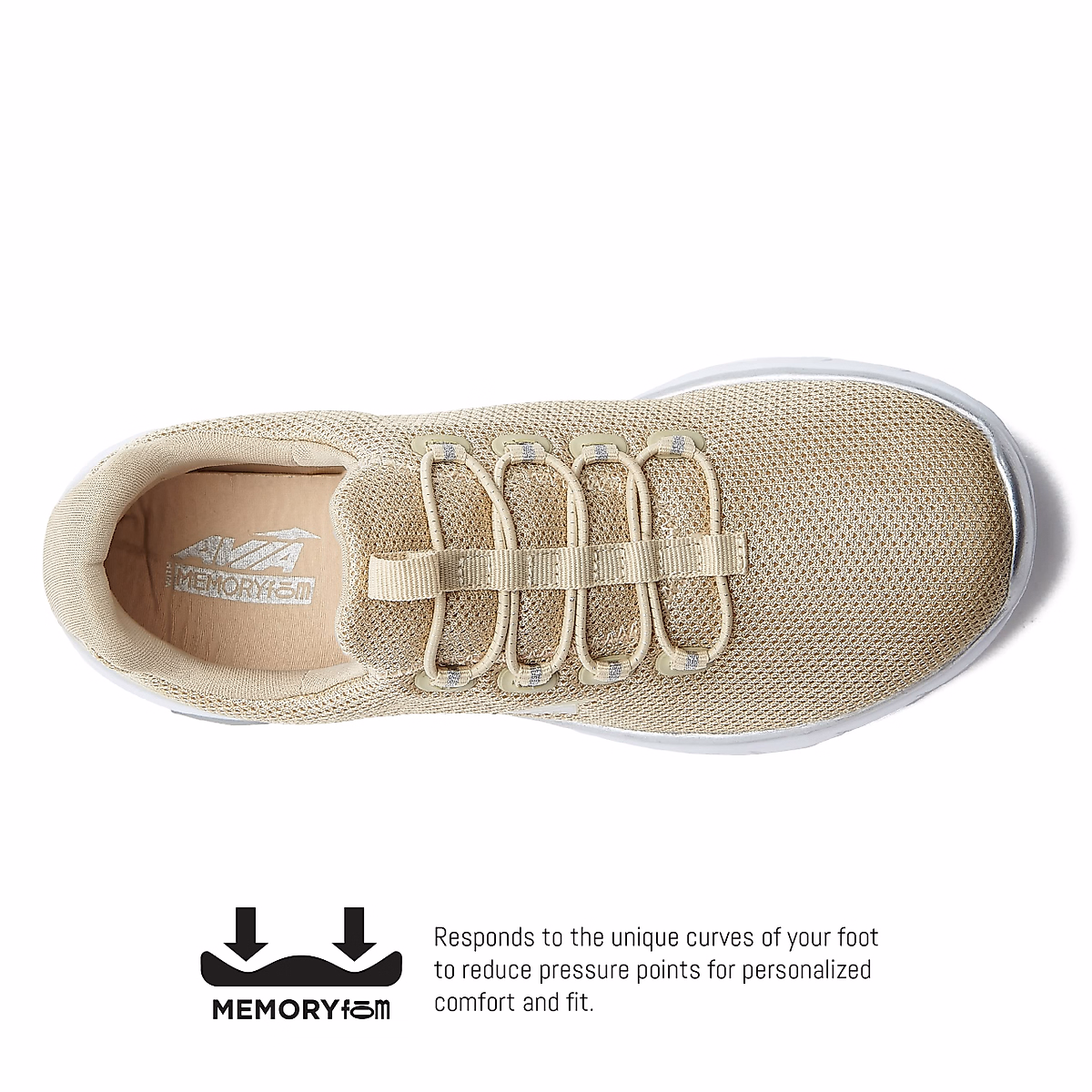 Avia Junction Women’s Slip On Sneakers - Comfortable, Breathable No Laces Shoes for Women with Memory Foam - Tan/Silver Grey, 6.5 Medium