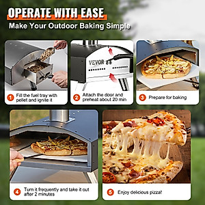 VEVOR Outdoor Pizza Oven, 12-inch, Wood Pellet and Charcoal Fired Pizza Maker, Portable Outside Stainless Steel Pizza Grill with Pizza Stone, Waterproof Cover, Shovel, Wood Burner for Backyard Camping