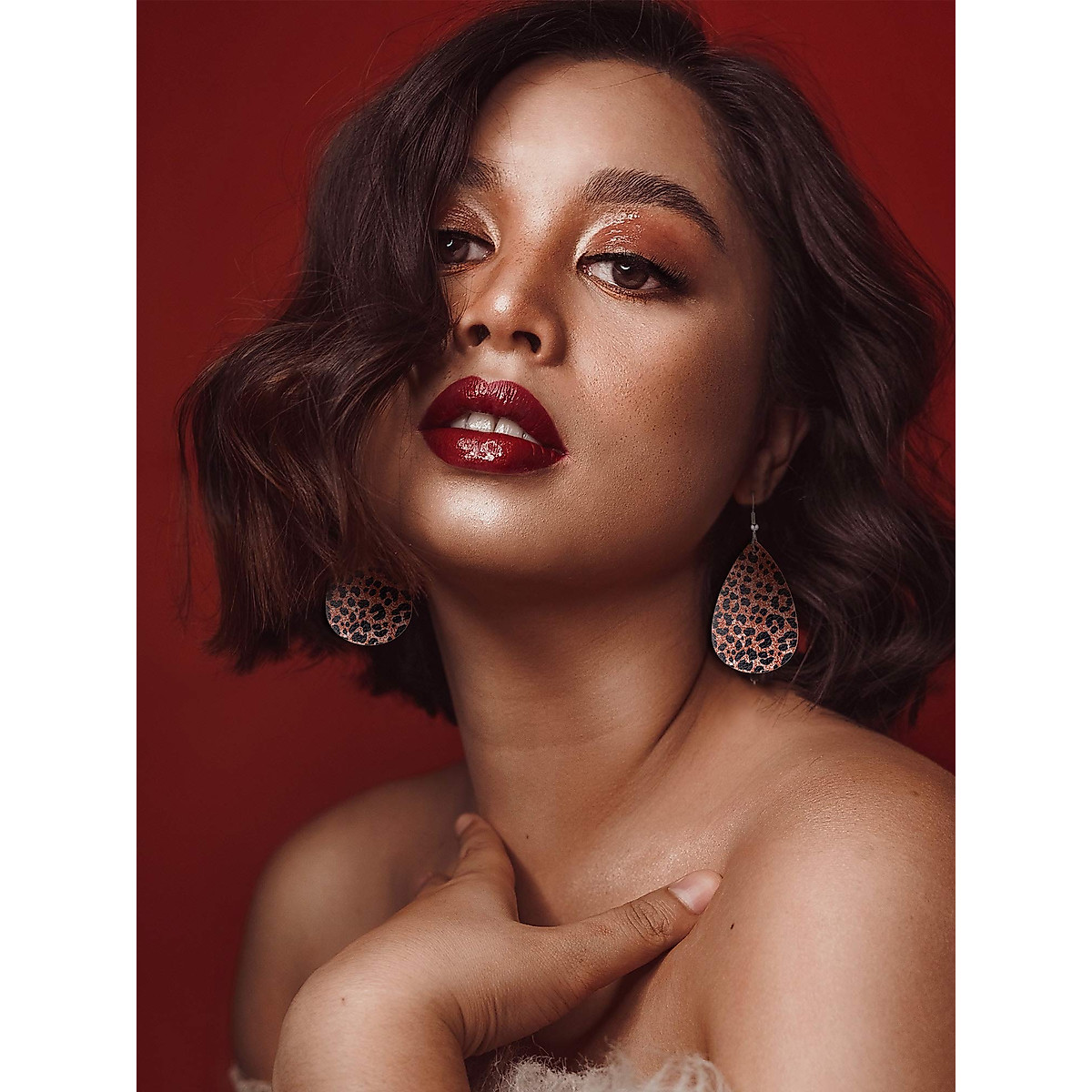 20 Pairs Leopard Faux Leather Teardrop Earrings Vintage Leopard Printed Dangle Earrings Lightweight Drop Earrings (Classic Leopard Prints)