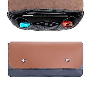 Comfyable Carrying Case Fit for Nintendo Switch with 6 Game Slots, Portable Travel Pouch Protective Waterproof Cover with Pocket for Accessories, Dark Gray & Brown