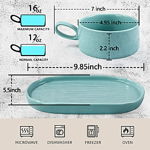 Artena Pasta Bowls Set Of 4, 20oz Porcelain Salad Bowls, 8 Inch Bowls For Kitchen, Colorful Dinner Plates & Solid Soup and Sandwich Plate Combo, 16 oz Soup Bowls/Mugs/Cups with Handles