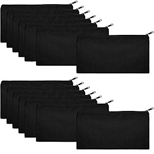 Weewooday 50 Pieces Canvas Cosmetic Bags Sublimation Canvas Makeup Bags with Zipper Pouch Bags Plain Makeup Pouch Blank DIY Craft Bags for Travel Stationery Cosmetic (Black)