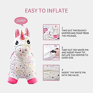 INPANY Unicorn Bouncy Horse Toys, Toddlers Girl Bouncing Animals, Inflatable Ultra Thick Plush Horse Hopper, Baby Ride-on Rubber Bouncer, Outdoor Indoor Cute Birthday Gift for 2 3 4 Year Old Girl Kid