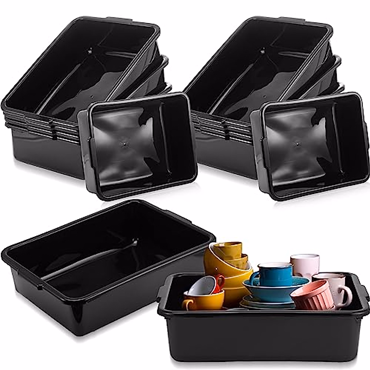 Sherr 10 Pcs 13L Plastic Bus Tubs Bus Tubs Restaurant Food Service Bus Tubs Commercial Bus Box with Handles Wash Basin Tray for Home Daily Use, Toys, Restaurant Hotel Food Service, Black