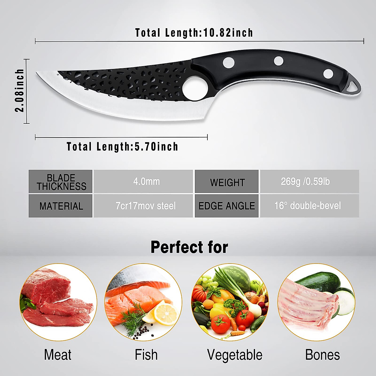shajwo Viking Knife Meat Cleaver Knife Chef Knives Hand Forged Boning Knife with Sheath Butcher Knives High Carbon Steel Fillet Knife for Kitchen,Camping,Outdoor,BBQ