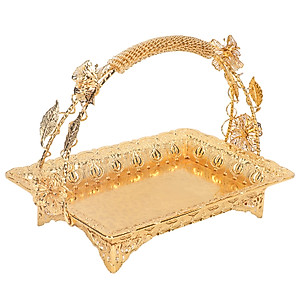 Pwshymi Coffee Serving Tray, Vintage Style Serving Tray Sturdy Zinc Alloy Elegant Metal Serving Gold Tray for Home Bar Cafe Kitchen Dining Entertaining Dinnerware Serveware Servi