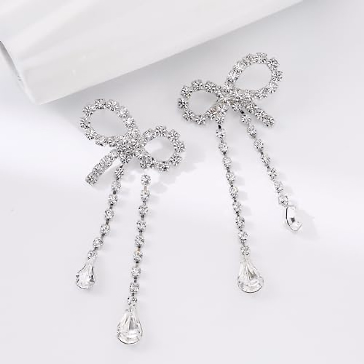 FAUTHENTICUTE Silver CZ Drop Earring for Women, Bow Drop Earrings