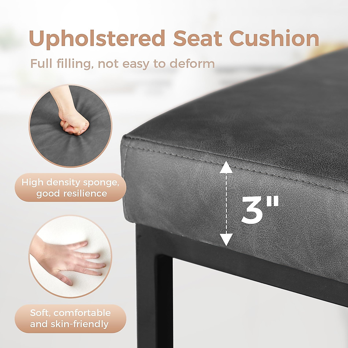 MAISON ARTS Counter Height 24 Inch Bar Stools with Back Set of 4 for Kitchen Counter Modern Upholstered Faux Leather Barstools Farmhouse Bar Chairs Island Stools Support 330LBS, Easy to Assemble, Grey