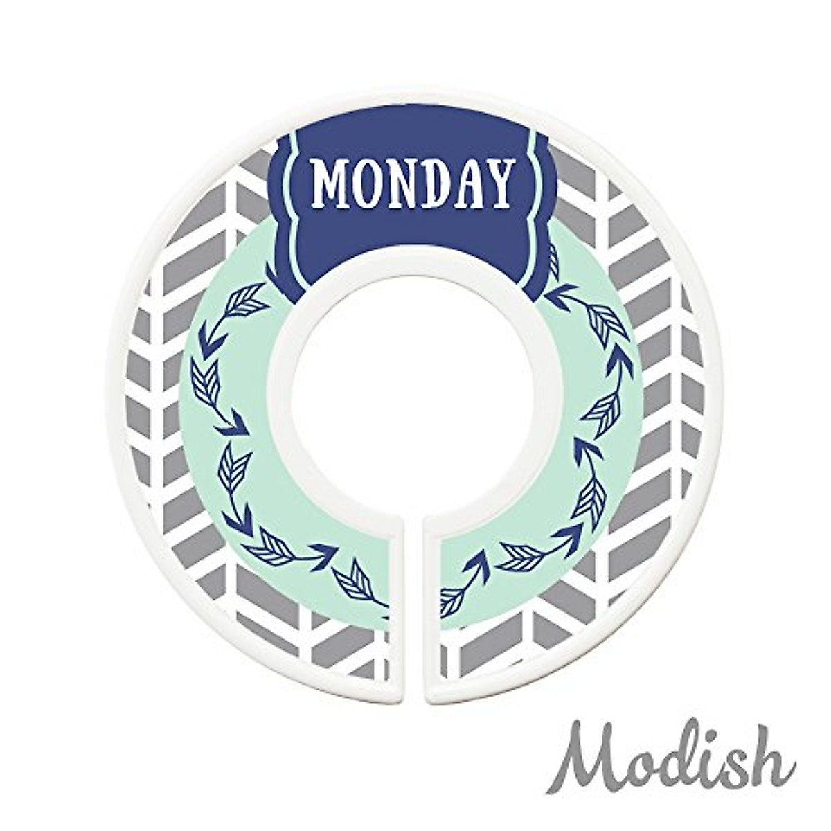 Modish Labels, Weekly Clothes Organizer, Days of The Week Closet Organizer System, Daily Closet Organizer, Closet Dividers, School Clothes Dividers (Navy Mint Arrows)