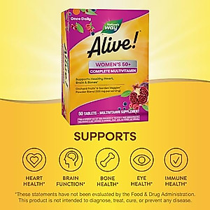 Nature's Way Alive! Women's 50+ Complete Multivitamin, Supports Healthy Heart, Brain, Bones*, B-Vitamins, Gluten-Free, 50 Tablets (Packaging May Vary)