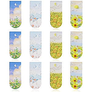 12 PCS Painting Magnetic Bookmarks, Fall Magnet Book Markers with Card, Page Clips Bookmarks for Students Women, Laminated Book Mark for Reading Lovers Girls Teachers School Stationery Gifts