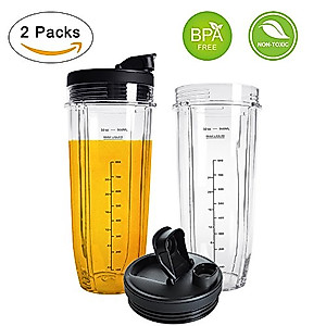 Nutri Ninja 32OZ Replacement Cups,QT 2Packs Nutri Ninja Replacement Cups With Sip & Seal Lids,950ML(32oz) Measuring Scale Cup Mug, FIT FOR Nutri Ninja Auto IQ Series Blenders