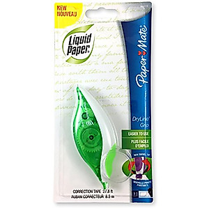 Paper Mate 660415 Liquid Paper DryLine Grip Correction Tape Dispenser, Pack of 4; Transparent Green Body; 1/5 inches Wide x 27.8 feet Long White Tape; Applies Dry, Rewrite Instantly; Swivel Tip