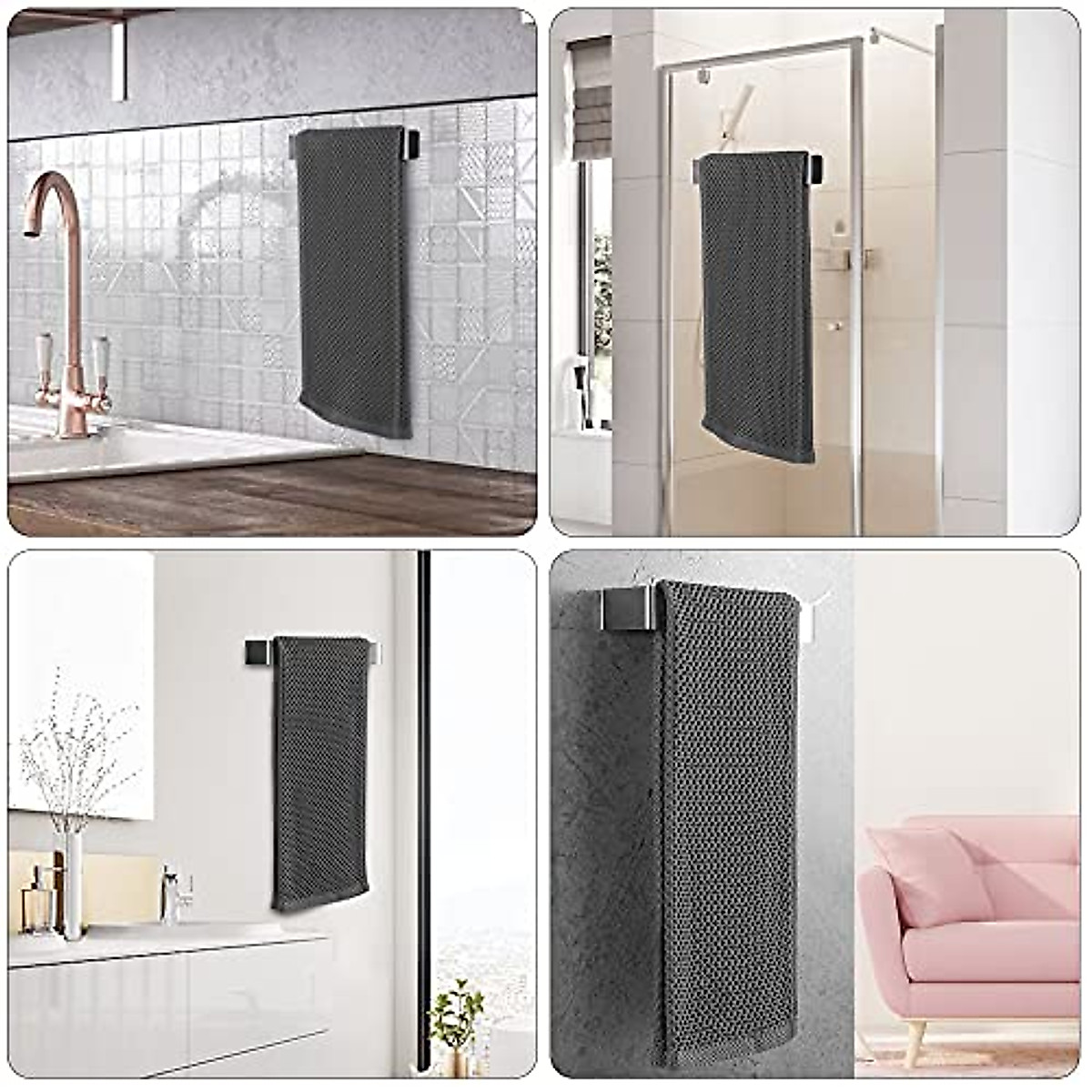 Stainless Steel Hand Towel Bar - Self Adhesive Towel Rack Stick on Wall, SUS-304 Brushed Towel Holder, Strong Sticky Towel Ring, Contemporary Style Towel Hanger No Drilling