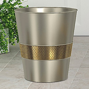 nu steel Nusteel Selma Decorative Steel Small Trash Can Wastebasket, Garbage Container Bin for Bathrooms, Powder Rooms, Kitchens, Home Offices-Pewter & Gold, Large, Brushed & Gold Finish