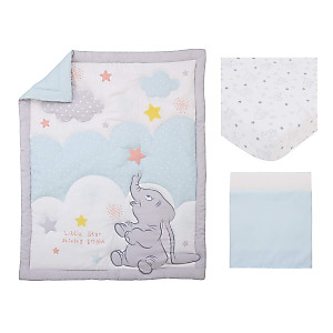 Disney Dumbo - Shine Bright Little Star Aqua, Grey, Yellow and Orange 3 Piece Nursery Crib Bedding Set - Comforter, Fitted Crib Sheet, Dust Ruffle