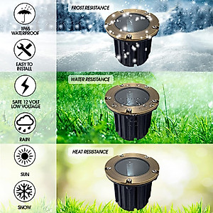 LED Spot Lights Outdoor Landscape Lighting Well Lights 173 - Solid Brass In Ground Light with 7W LED Bulb Security Landscape Lights for Bright Long Lasting Home Garden Patio Pool Area Deck Lighting