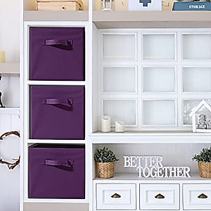 Sorbus Foldable Storage Cubes - 6 Fabric Baskets for Organizing Pantry, Closet, Shelf, Nursery, Playroom, Toy Box, Cubby - 11 Inch Dual Handle Collapsible Closet Organizers and Storage Bins (Purple)
