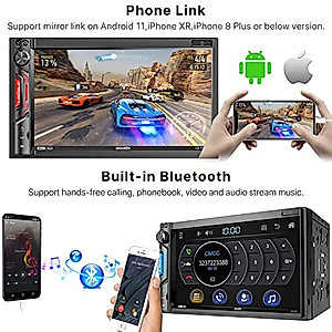 aboutBit Bluetooth Double Din Car Stereo - 7 inch HD Touchscreen MP5 Player Car Audio Receiver – Phonelink | Rearview Camera | AM/FM Radio | USB/SD/AUX | Subwoofer | SWC | Wireless Remote Control