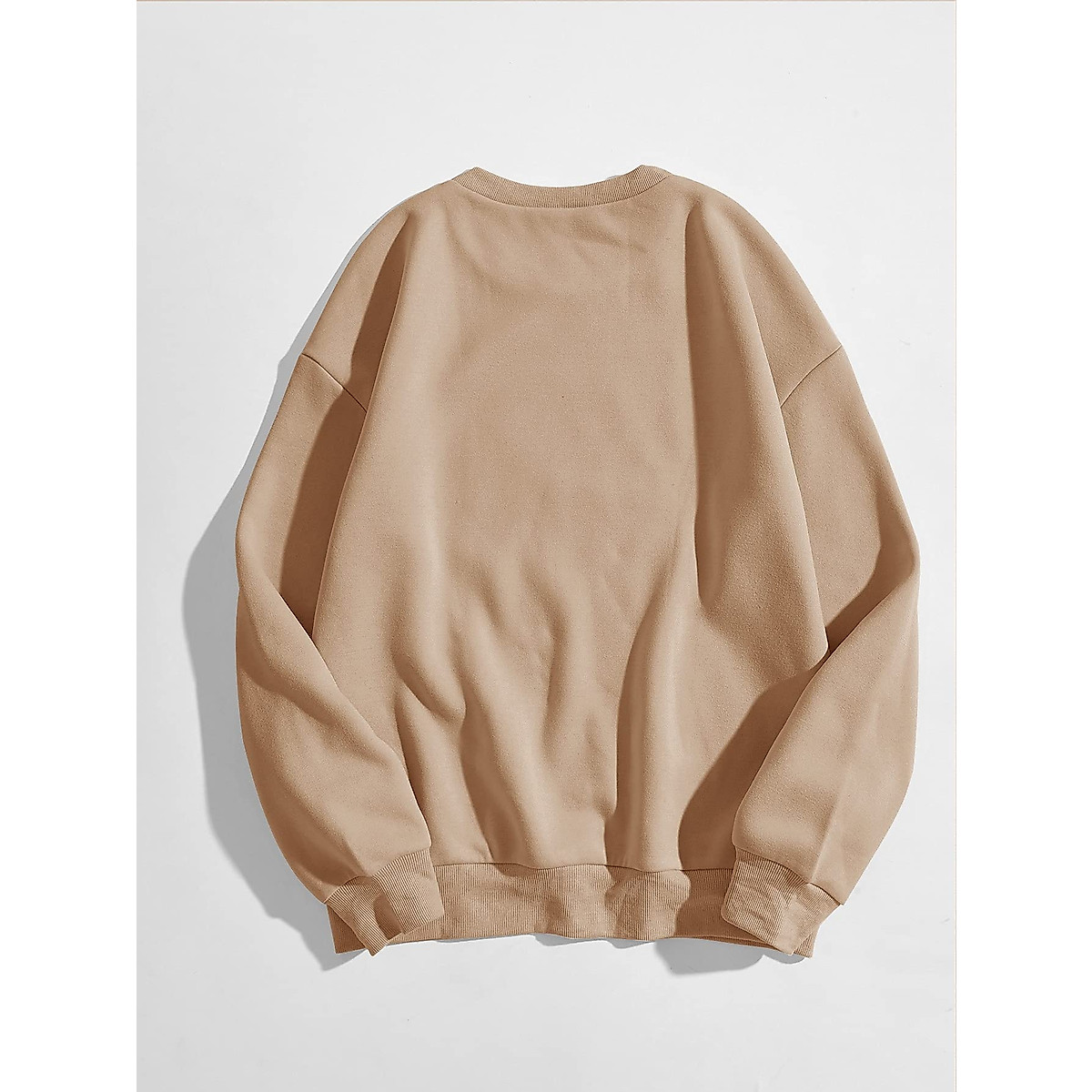 MakeMeChic Women's Plus Size Casual Cute oversized Long Sleeve Round Crew Neck Sweatshirt Pullover Top Khaki XL