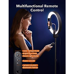 Ring Light with Stand, 12 inch LED Ring Light Features Upgraded Tripod & Remote Control, Selfie Light with Phone Holder Adjustable Height Smooth Dimming for Makeup Studio Portrait YouTube Vlog