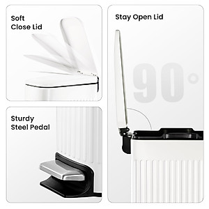 Cesun Bathroom Trash Can with Lid, 1.6 Gallon Small Metal Garbage Can with Foot Pedal, Slim Waste Basket for Bathroom, Office, Bedroom, Laundry, White