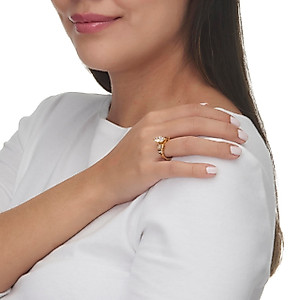 PalmBeach Yellow Gold-Plated or Platinum-Plated Sterling Silver Marquise Cut Cubic Zirconia and Baguette Bridal Engagement Ring Size 6