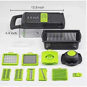 KITCHEN NEEDS 12 In 1 Multifunctional Manual Vegetable Slicer, Veggie Cutter, Very Sharp blades, Gray