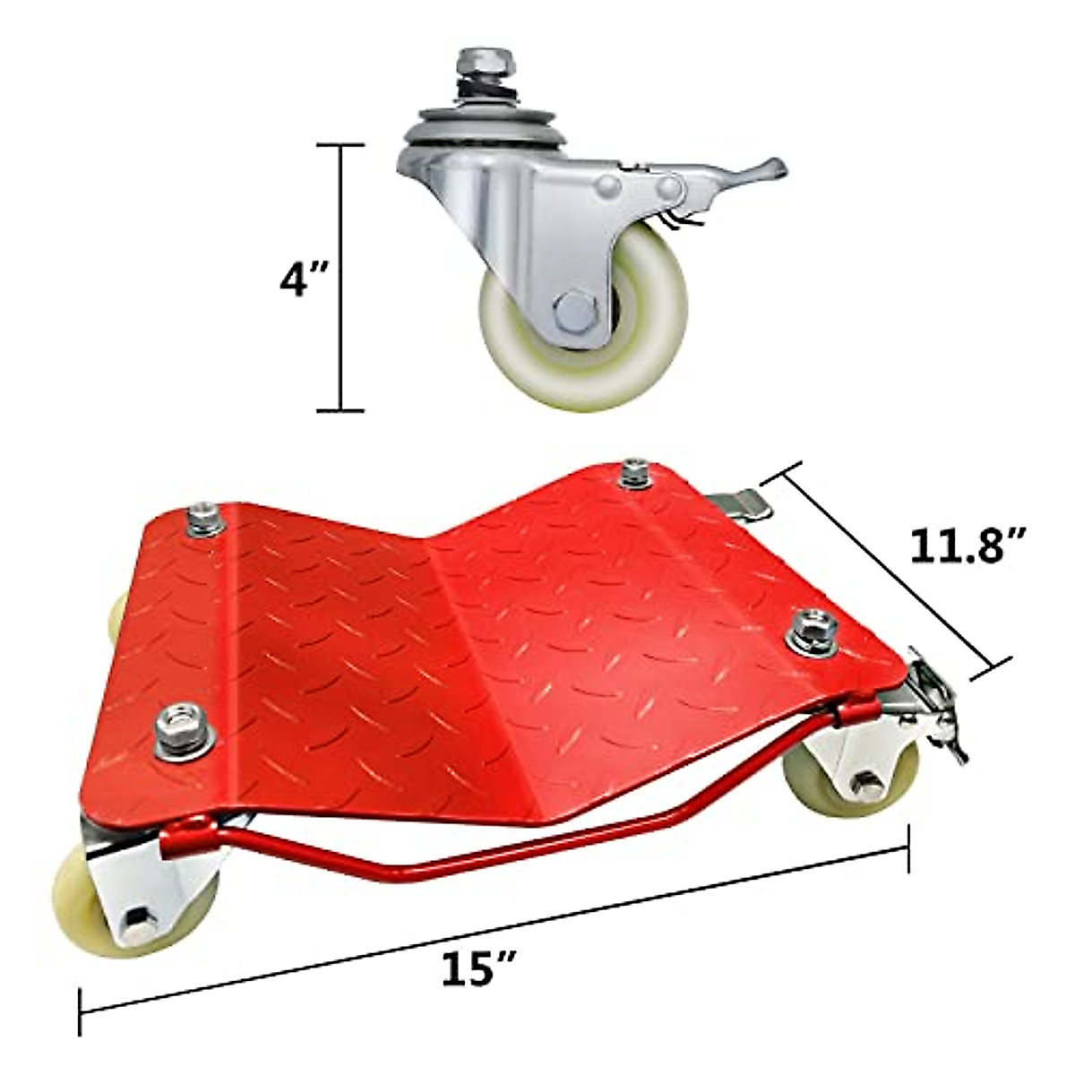 HONYTA Red Dollies 4 Pics Heavy Duty 6000-Pound Capacity Vehicle Dollies with Brakes